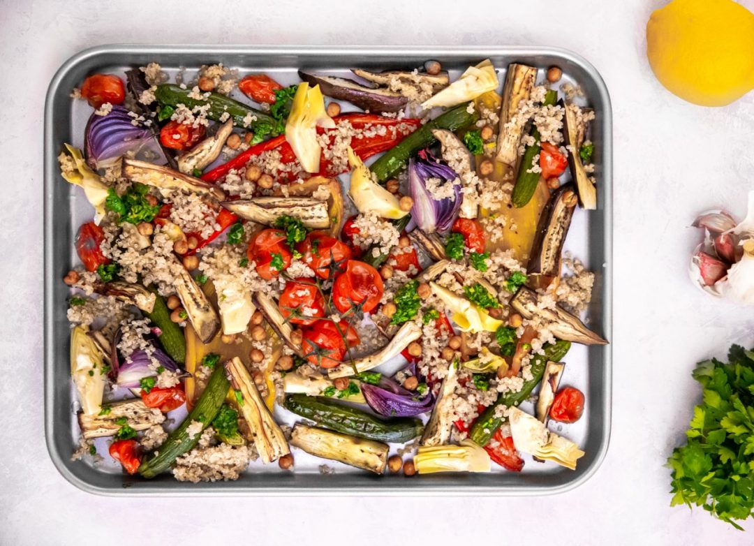 Mediterranean vegetable tray bake with salsa verde | Reinvent by Rosie ...